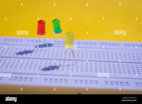 Light Emitting Diode Or Led On A Electronic Breadboard For Projects In Engineering And Testing