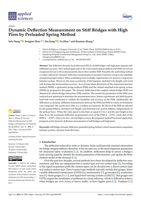 Pdf Dynamic Deflection Measurement On Stiff Bridges With High Piers By Preloaded Spring Method