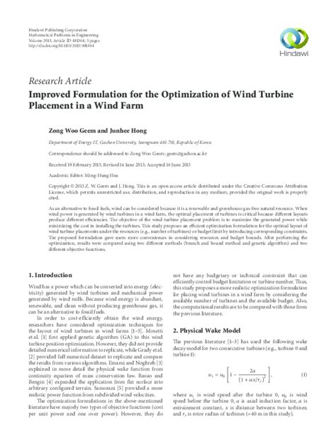 Pdf Improved Formulation For The Optimization Of Wind Turbine Placement In A Wind Farm