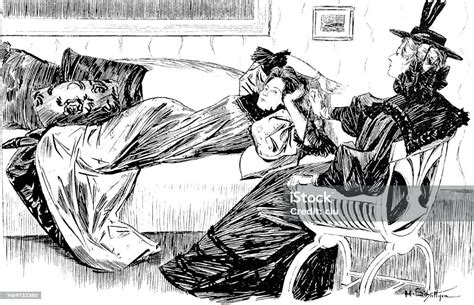 두 명의 여성이 험담을 하고 한 명은 소파에 누워 있고 다른 한 명은 안락의자에 앉아 있다 1890 1899 년에 대한 스톡 벡터 아트 및 기타 이미지 Istock