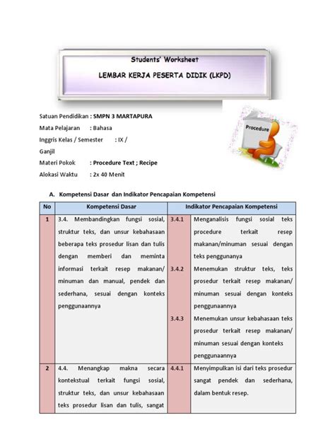Lkpd Procedure Text Recipe Pdf