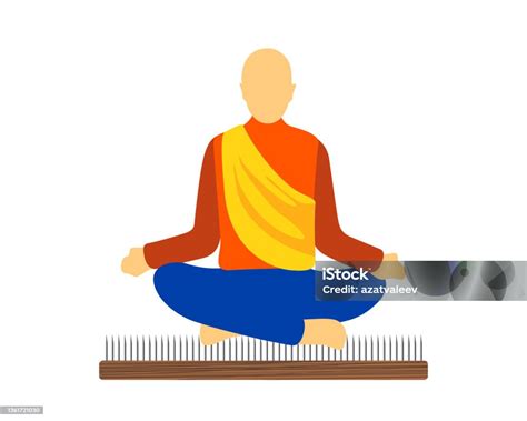 요기 남자는 사두 보드에 연꽃 위치에 명상 손톱 침대에 앉아 요가 운동과 영적 명상 연습 책상 대체 의학 및 치료 벡터 일러스트레이션 개발에 대한 스톡 벡터 아트 및 기타