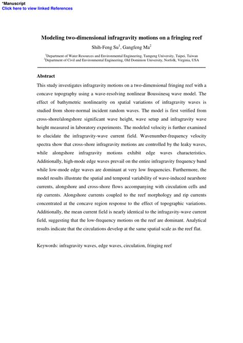 Pdf Modeling Two Dimensional Infragravity Motions On A Fringing Reef