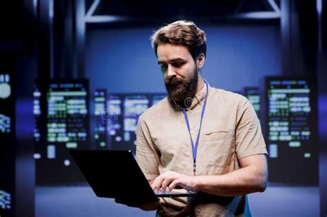 Computer Programmer In High Tech Room Stock Image Image Of Cloud