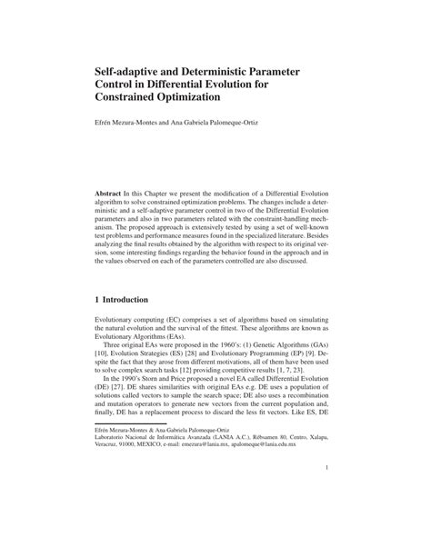 Pdf Self Adaptive And Deterministic Parameter Control In Differential Evolution For