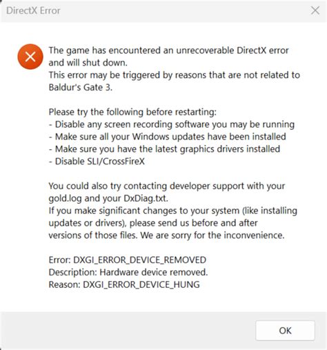 dxgi error device removed directx vulkan crash r baldursgate3