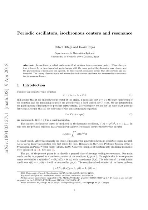 Pdf Periodic Oscillators Isochronous Centers And Resonance