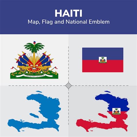 Mapa De Haití Bandera Y Emblema Nacional Vector Premium