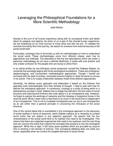 Pdf Leveraging The Philosophical Foundations For A More Scientific