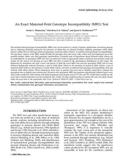 Pdf An Exact Maternal Fetal Genotype Incompatibility Mfg Test Sonia M