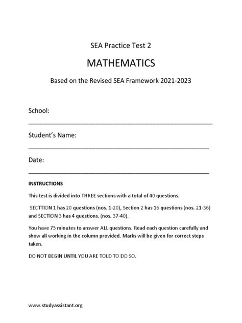 Sea Practice Test 2 Mathematics Pdf Numbers Elementary Mathematics