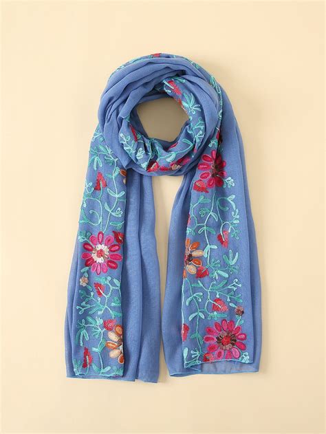 Floral Embroidered Scarf Womens Fashion