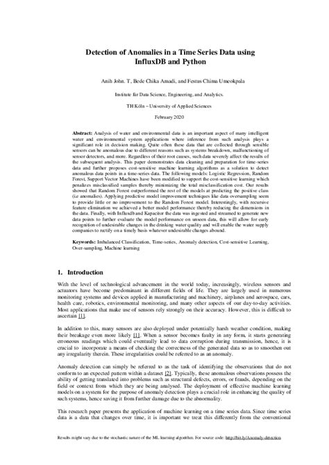 Pdf Detection Of Anomalies In A Time Series Data Using Influxdb And Python
