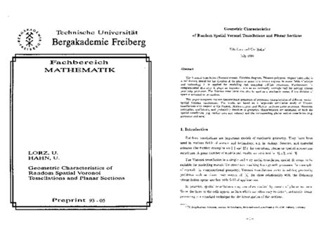Pdf Geometric Characteristics Of Random Spatial Voronoi Tessellations And Planar Sections U