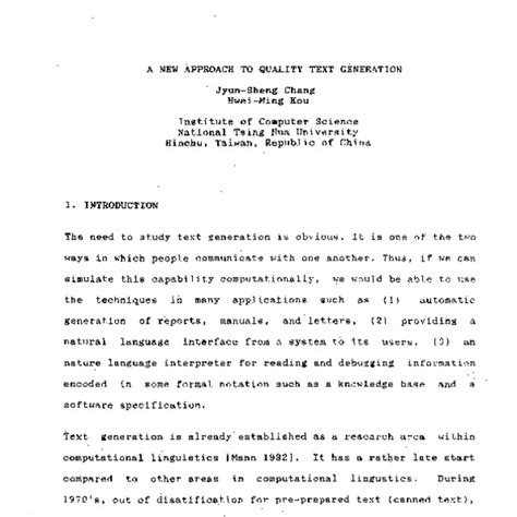 A New Approach To Quality Text Generation Acl Anthology