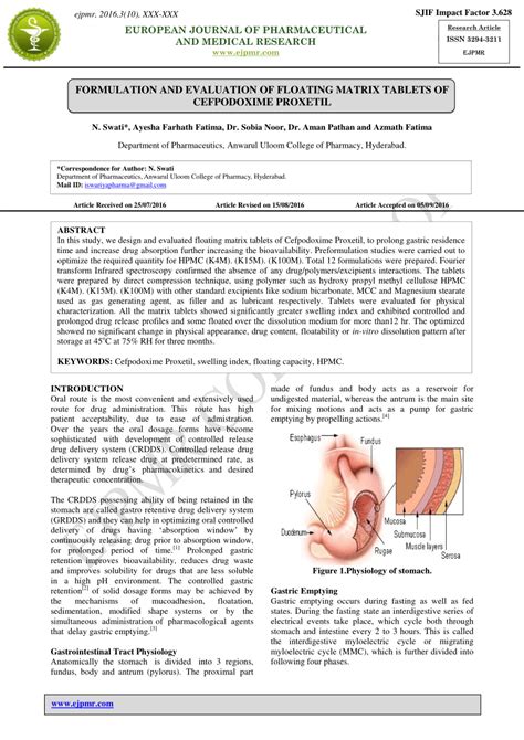 Pdf Formulation And Evaluation Of Floating Matrix Tablets Of Cefpodoxime Proxetil
