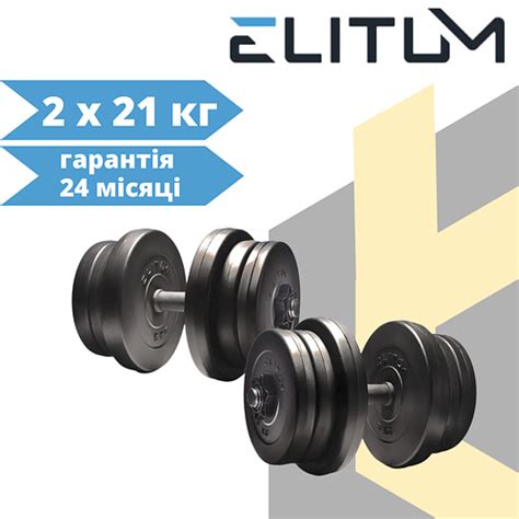 Гантели наборные Elitum 2х21 кг с металлическим грифом и пластиковым АВС покрытием для дома и
