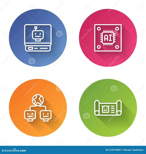 Set Line Robot Processor With Microcircuits Cpu Artificial