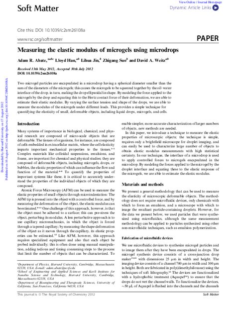 Pdf Measuring The Elastic Modulus Of Microgels Using Microdrops