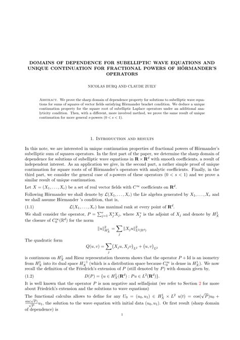 Pdf Domains Of Dependence For Subelliptic Wave Equations And Unique Continuation For
