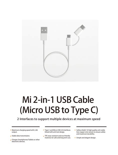 Mi 2 In 1 Usb Cable Micro Usb To Type C Dragon Xiang