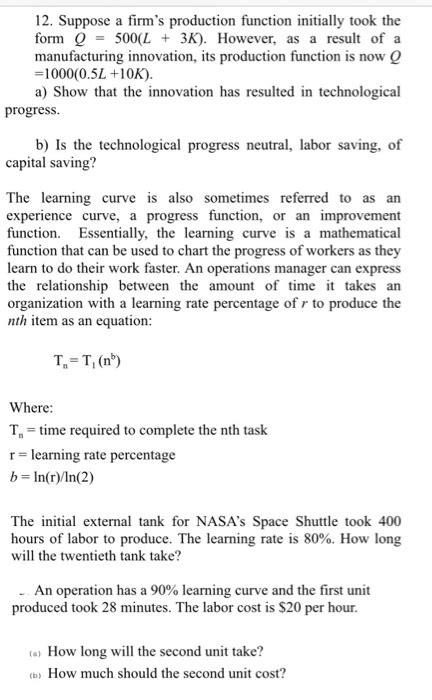Solved 12 Suppose A Firms Production Function Initially