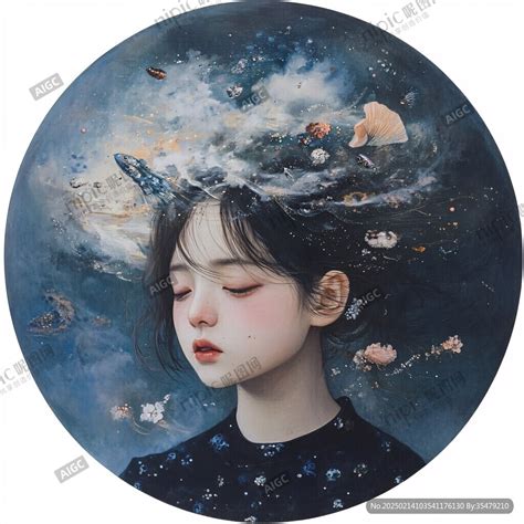 Ai创作图插画梦幻女孩 创意唯美女孩 意境人物插画 插画晕染 宇宙女孩插画 梦幻少女插画 圆形意境画 网红风装饰画 梦幻女孩插画 插画人像 唯美意境少女插画 意境圆形创意画 写实唯美插画 数字