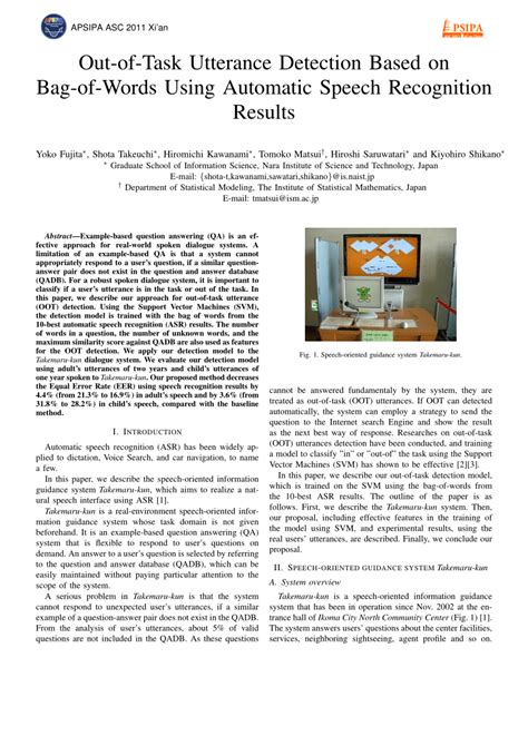 Pdf Out Of Task Utterance Detection Based On Bag Of Words Using Automatic Speech Recognition