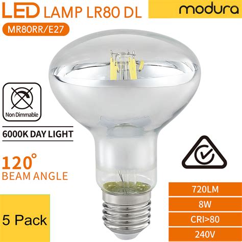5x R80 E27 8w 6000k Daylight 720lm Reflector Led Filament Bulb Lamp Es