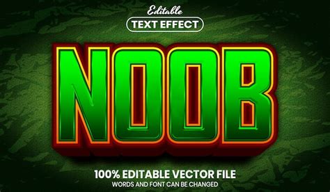noob 텍스트 편집 가능한 텍스트 효과 프리미엄 벡터
