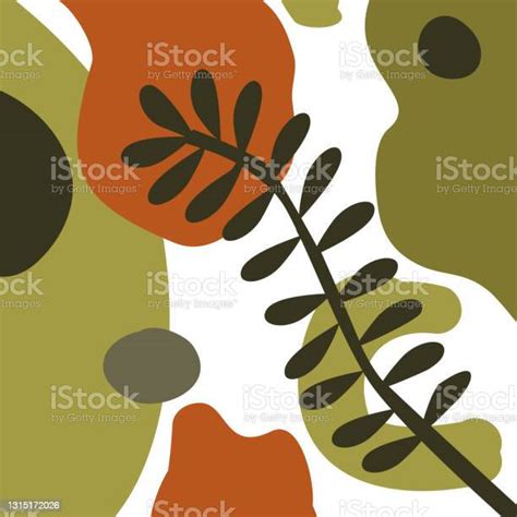 다양한 모양과 꽃 잎과 흙 색 팔레트의 식물 요소와 추상적 인 예술적 배경 0명에 대한 스톡 벡터 아트 및 기타 이미지 0명 그래픽 프린트 기하 도형 Istock