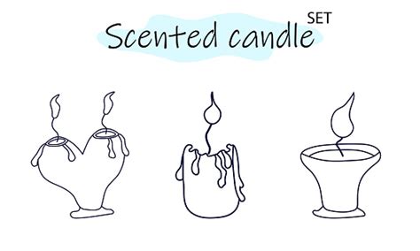불타는 불이 있는 향기로운 촛불 세트 인테리어 조명 및 낭만적 인 날짜에 대한 촛불 아로마테라피 흰색 배경의 선형 디자인의 벡터 그림입니다 귀여운에 대한 스톡 벡터 아트 및