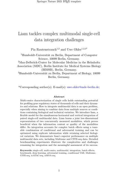 Pdf Liam Tackles Complex Multimodal Single Cell Data Integration