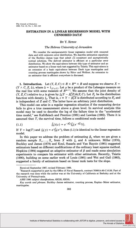 Pdf Estimation In A Linear Regression Model With Censored Data