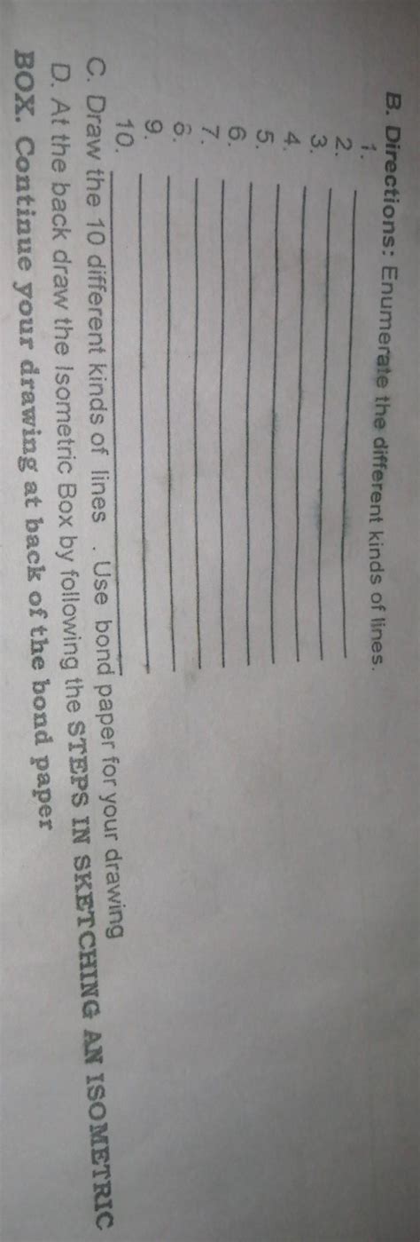 B Directions Enumerate The Different Kinds Of Lines 1 2 3 4 5 6
