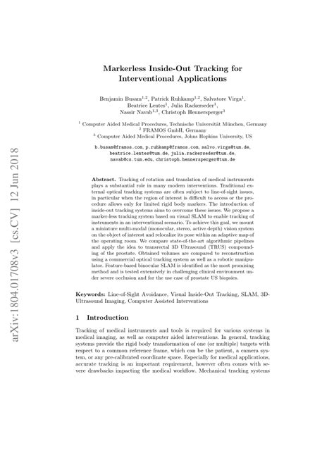 Pdf Markerless Inside Out Tracking For Interventional Applications