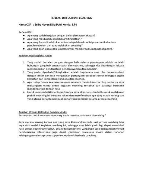 5 Lembar Refleksi Diri Latihan Coaching Pdf