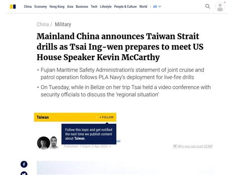 As Tsai Ing Wen Prepares To Meet With U S House Speaker Kevin Mccarthy China Mainland Launches