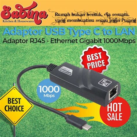 Jual Adaptor USB Type C To LAN RJ Ethernet Gigabit Mbps Plug And Play Di Lapak Sabina