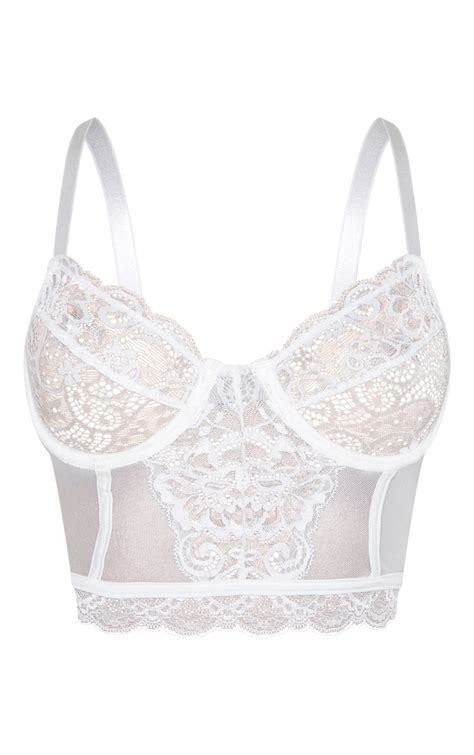 White Lace Underwired Longline Bra Prettylittlething Usa