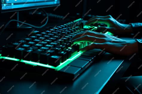 Premium Ai Image Hands Typing On The Keyboard Neon Cyber Style