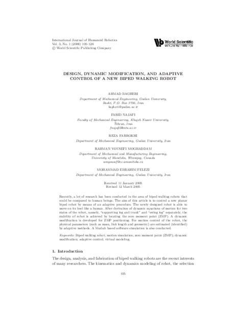 Pdf Design Dynamic Modification And Adaptive Control Of A New Biped Walking Robot