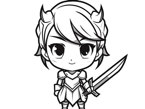 Expressive Anime Girl Warrior Coloring Page