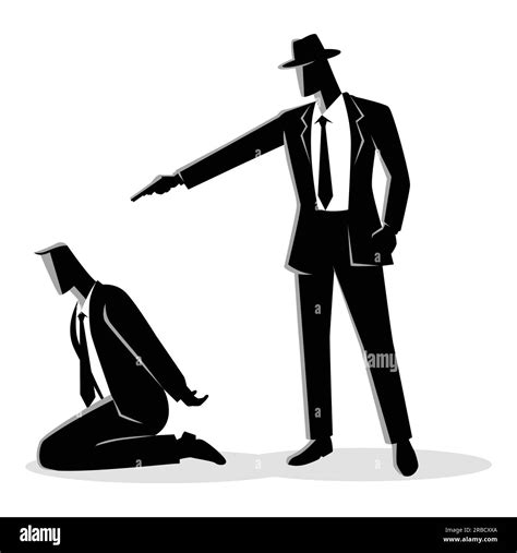 Vector Silhouette Illustration Of A Man Aiming A Gun To The Kneeling