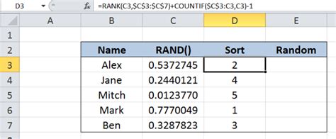 Excel Formula Random Sort Formula