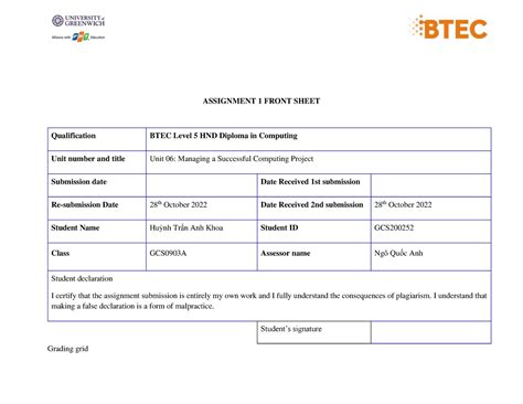 Asm 01 1625 Chỉ để Tham Khảo Assignment 1 Front Sheet
