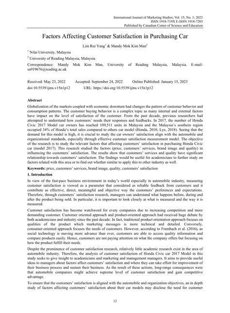Pdf Factors Affecting Customer Satisfaction In Purchasing Car