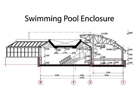 Detailed Architectural Drawing Of Swimming Pool Enclosure With Measurements Technical