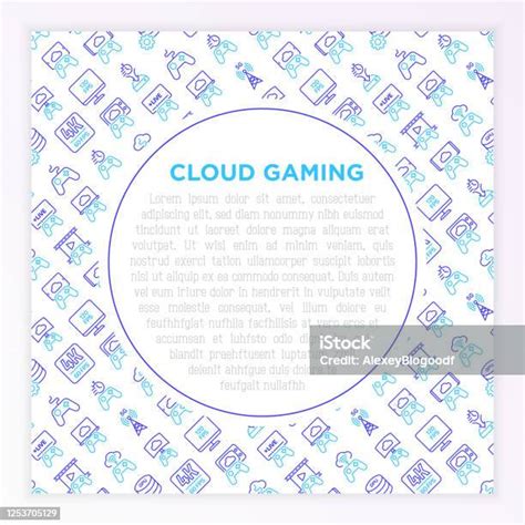 얇은 라인 아이콘과 클라우드 게임 개념 노트북 120 Fps 낮은 대기 시간 게임 플레이 게임 패드 Wifi 라이브 스트리밍 게임 컨트롤러 5g 기술에서 재생합니다 벡터