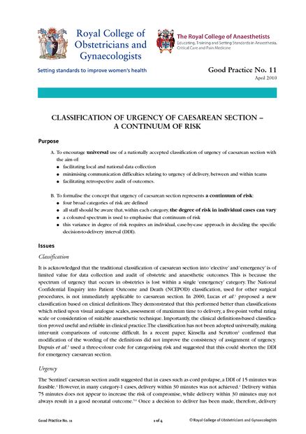 Classification Of Urgency Of Caesarean Section A Continuum Of Risk